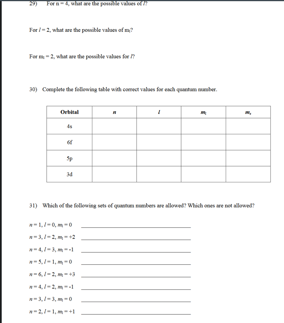 Solved 29) For n=4, what are the possible values of I? For 1 | Chegg.com
