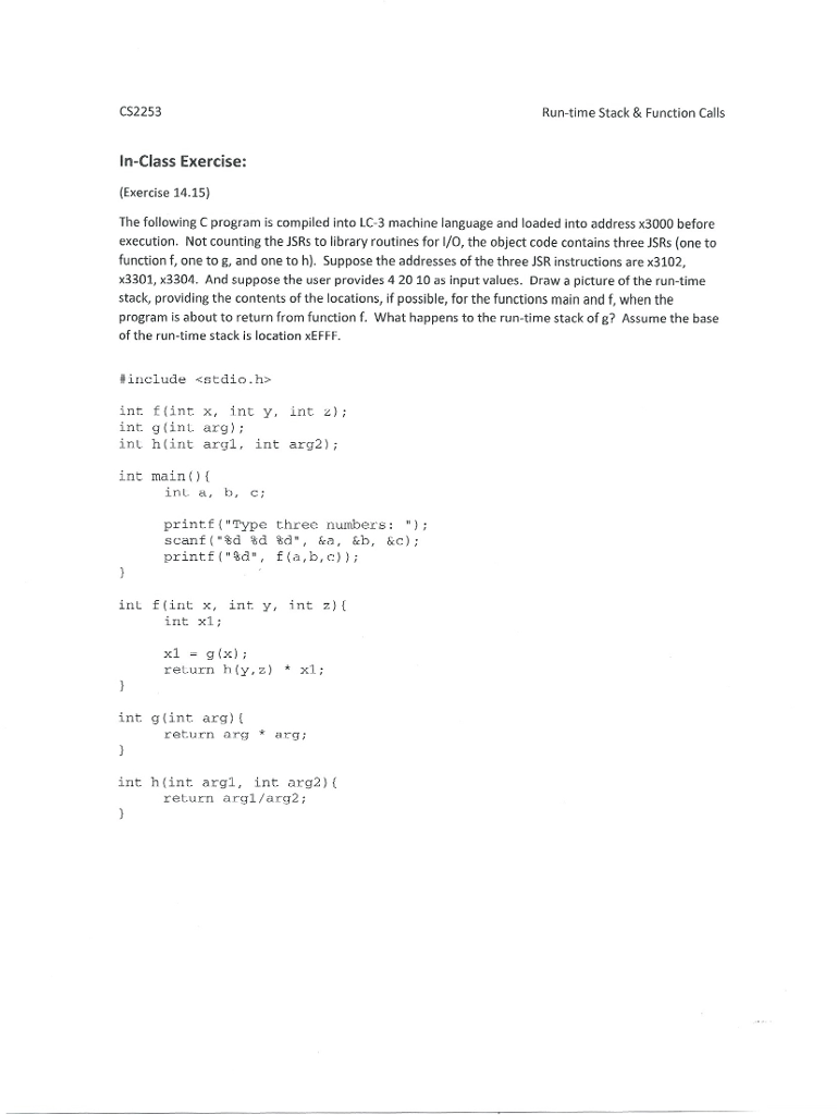 Solved CS2253 Run-time Stack & Function Calls In-Class | Chegg.com