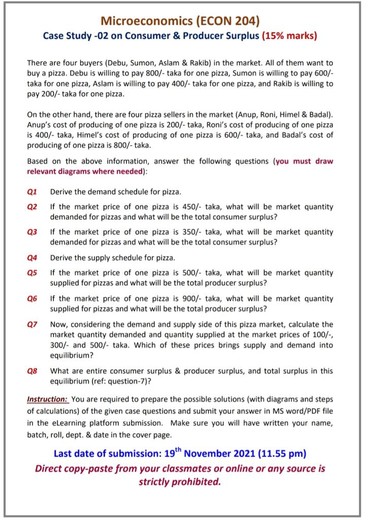 Microeconomics (ECON 204) Case Study -02 on Consumer | Chegg.com