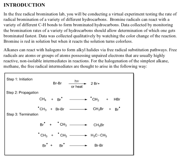 INTRODUCTION In the free radical bromination lab, you | Chegg.com