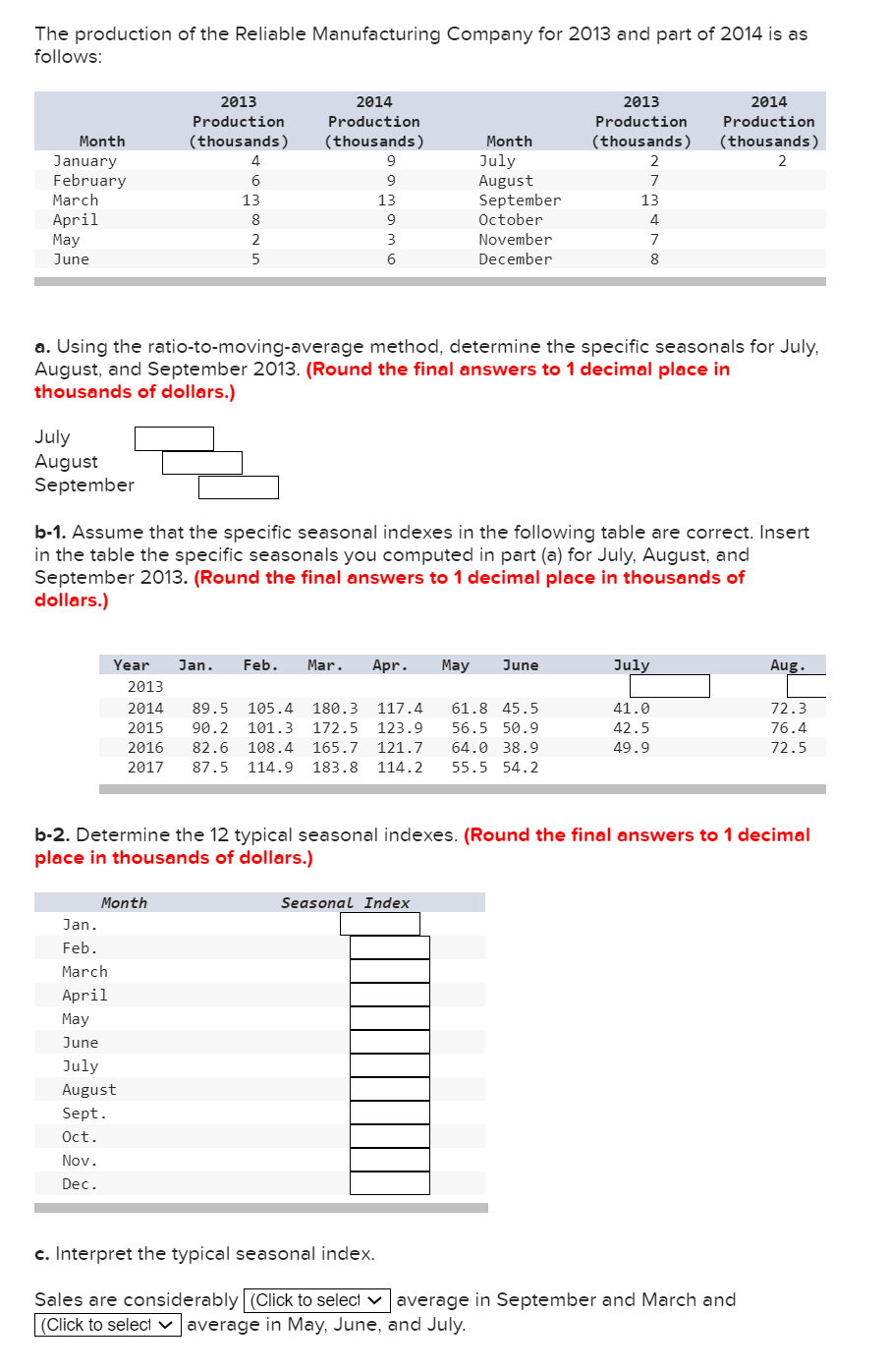 The production of the Reliable Manufacturing Company | Chegg.com