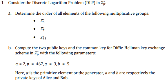Solved Consider The Discrete Logarithm Problem Dlp In Zp∗