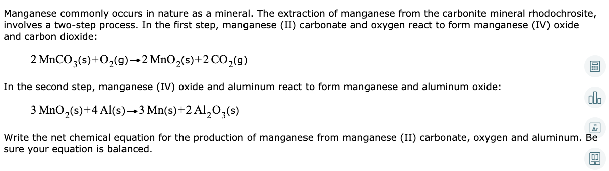 Solved Manganese commonly occurs in nature as a mineral. The | Chegg.com