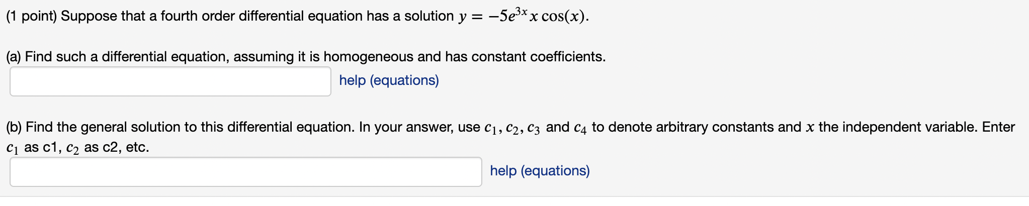 Solved 1 Point Suppose That A Fourth Order Differential