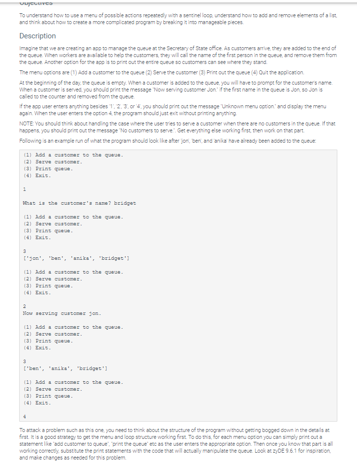 Solved Vucutives To understand how to use a menu of possible | Chegg.com