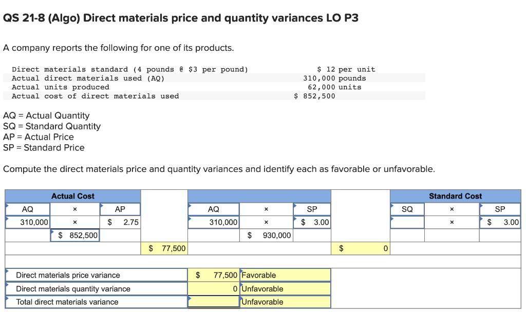 SOLVED: QS 21-8 (Algo) Direct Materials Price And Quantity, 41% OFF SOLVED: QS 21-8 (Algo) Direct Materials Price And Quantity, 41% OFF