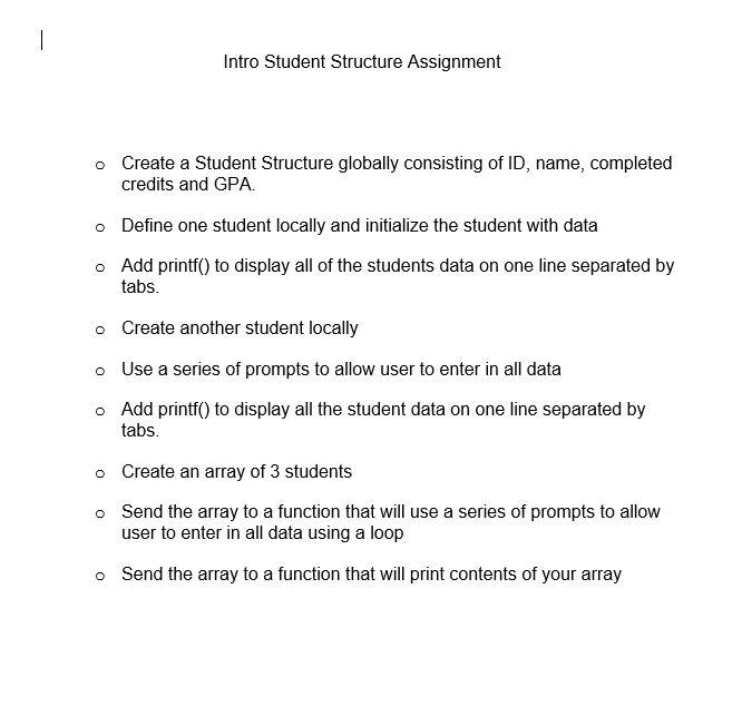 Solved 1 Intro Student Structure Assignment o Create a | Chegg.com