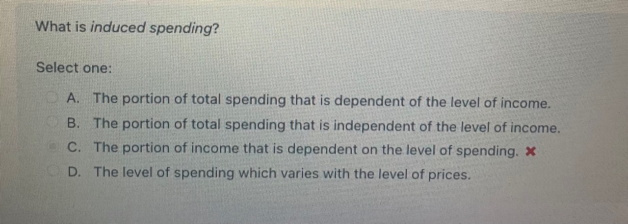 Solved What is induced spending?Select one:A. ﻿The portion | Chegg.com