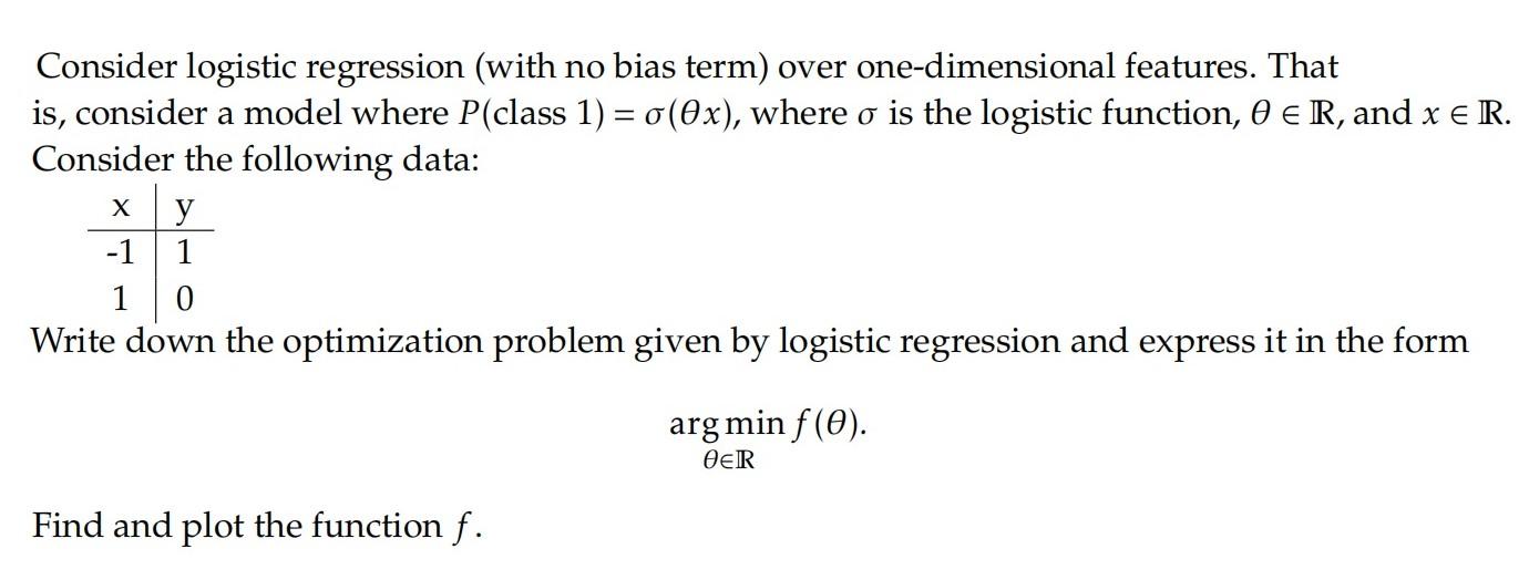 Solved a 0 Consider logistic regression (with no bias term) | Chegg.com