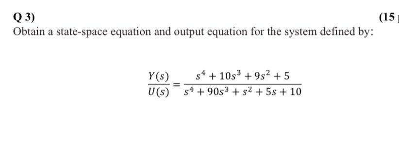 Solved Q 3 Obtain A State Space Equation And Output