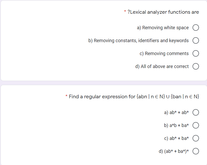 Solved + ?Lexical analyzer functions are a) Removing white | Chegg.com