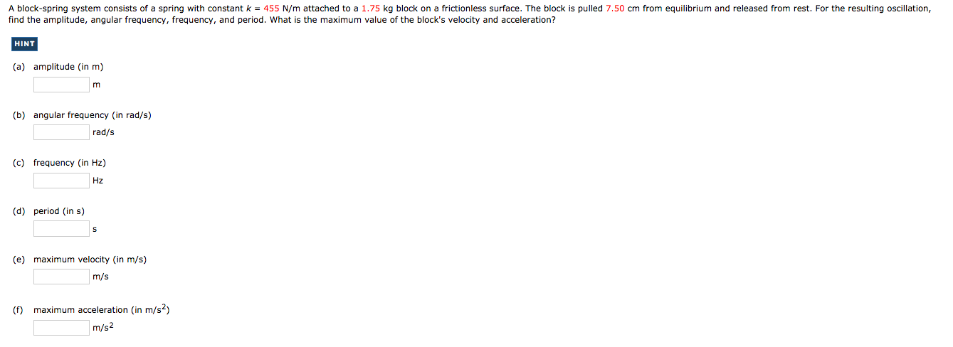 Solved A block-spring system consists of a spring with | Chegg.com