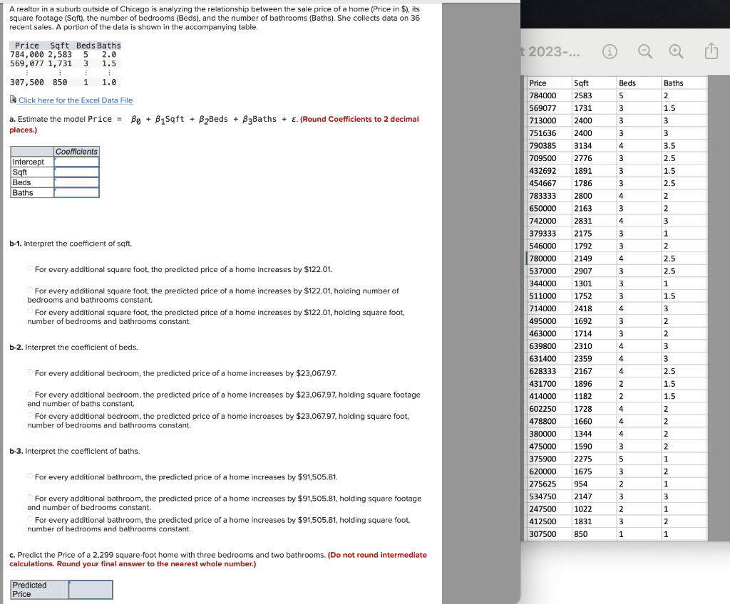 Solved A realtor in a suburb outside of Chicago is analyzing | Chegg.com