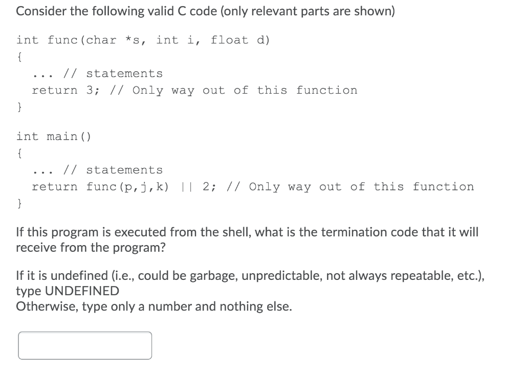 Solved Consider The Following Valid C Code Only Relevant 