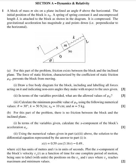 Solved SECTION A-Dynamics & Relativity 1 A block of mass m | Chegg.com