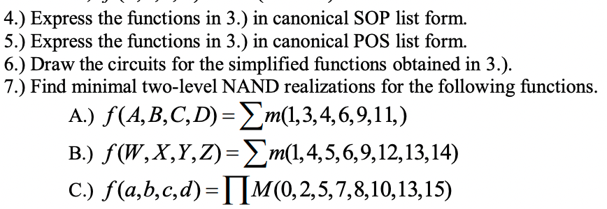 Solved 4.) Express the functions in 3.) in canonical SOP | Chegg.com