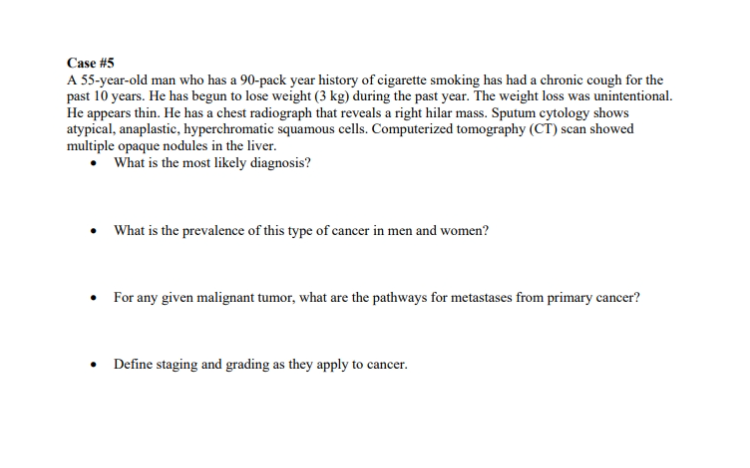 Solved Case \#5 A 55 -year-old man who has a 90-pack year | Chegg.com