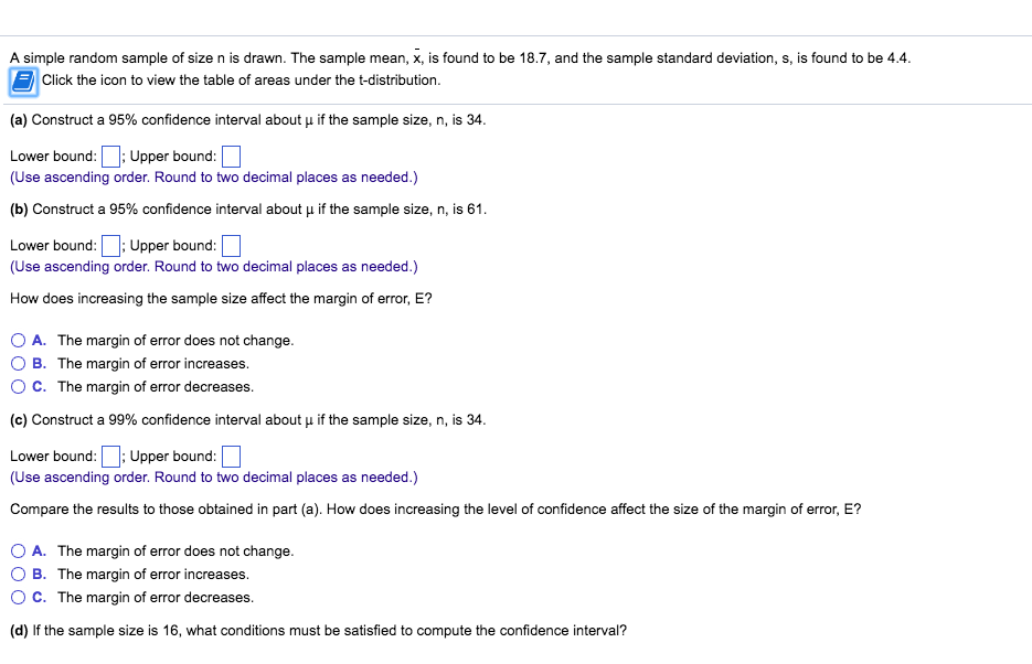 Solved A Simple Random Sample Of Size N Is Drawn The Sample