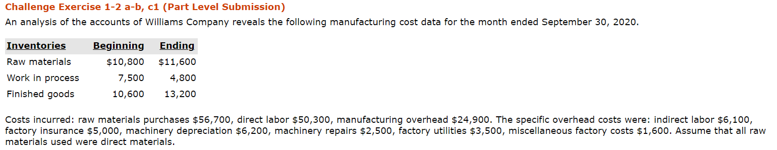 Solved Challenge Exercise 1-2 a-b, c1 (Part Level | Chegg.com