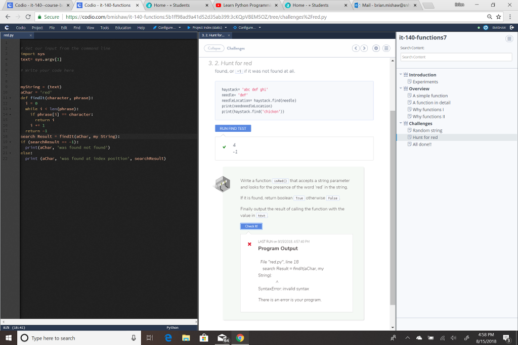 Solved Codio it 140-course-txCC dio it-140 functions × | Chegg.com