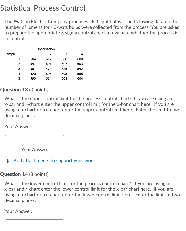 Solved Statistical Process Control The Watson Electric | Chegg.com