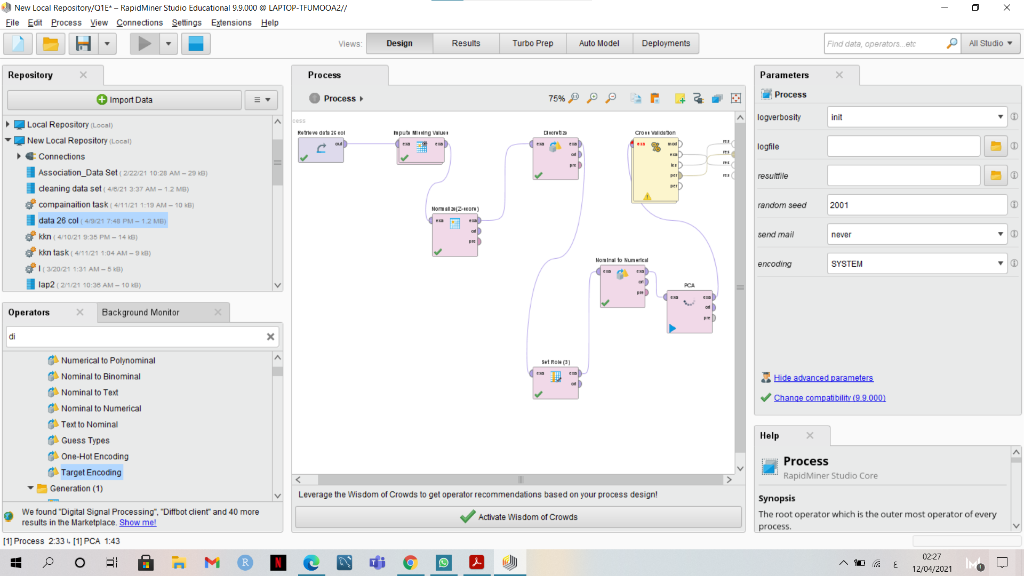 Solved O X New Local Repository/O1E* - RapidMiner Studio | Chegg.com