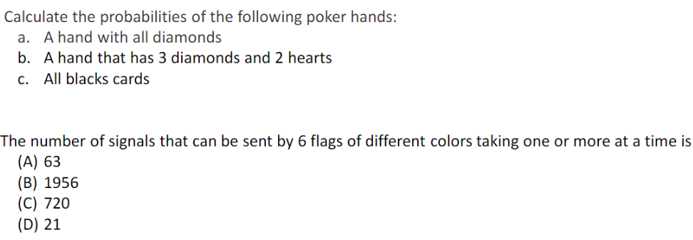 Solved Calculate the probabilities of the following poker | Chegg.com