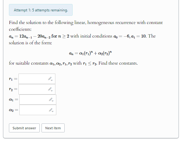 Solved Attempt 1: 5 ﻿attempts remaining.Find the solution to | Chegg.com