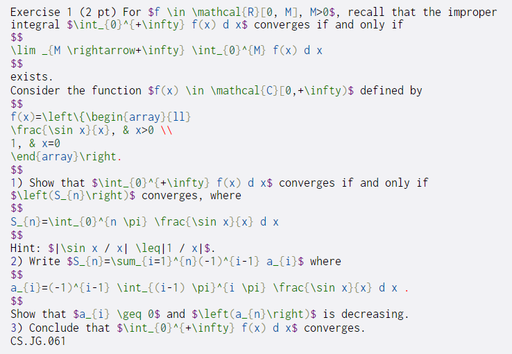 Solved $$ Exercise 1 (2 pt) For $f \in \mathcal{R}[0, M], | Chegg.com