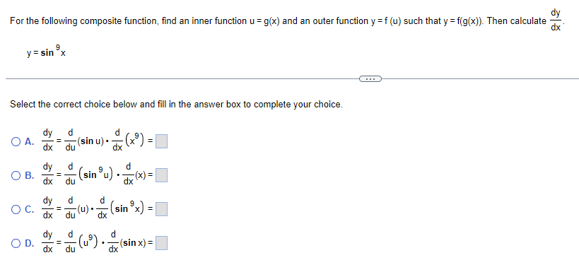Solved For the following composite function, find an inner | Chegg.com