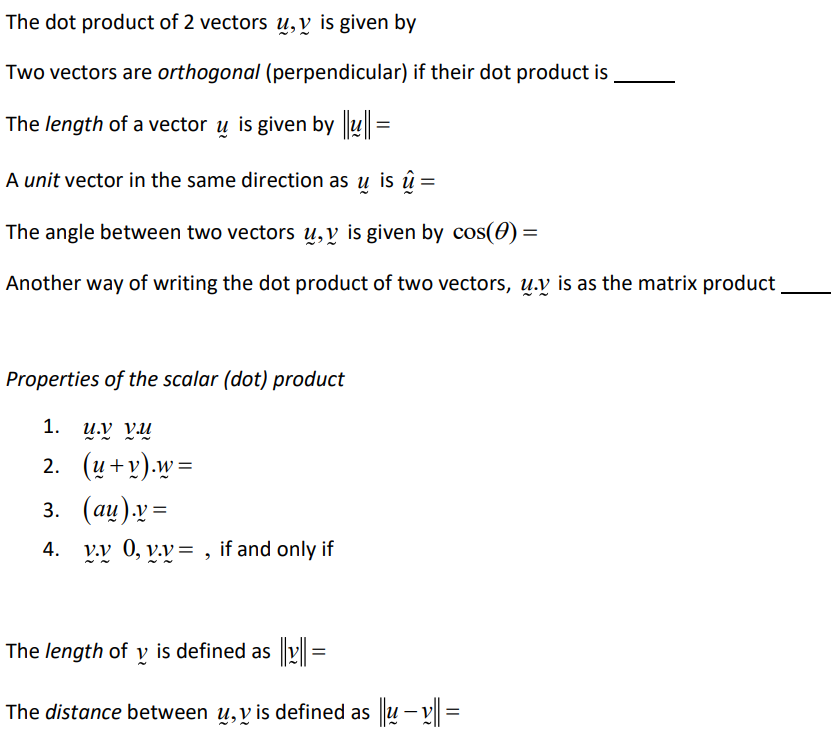 Solved The dot product of 2 vectors u, v is given by Two | Chegg.com