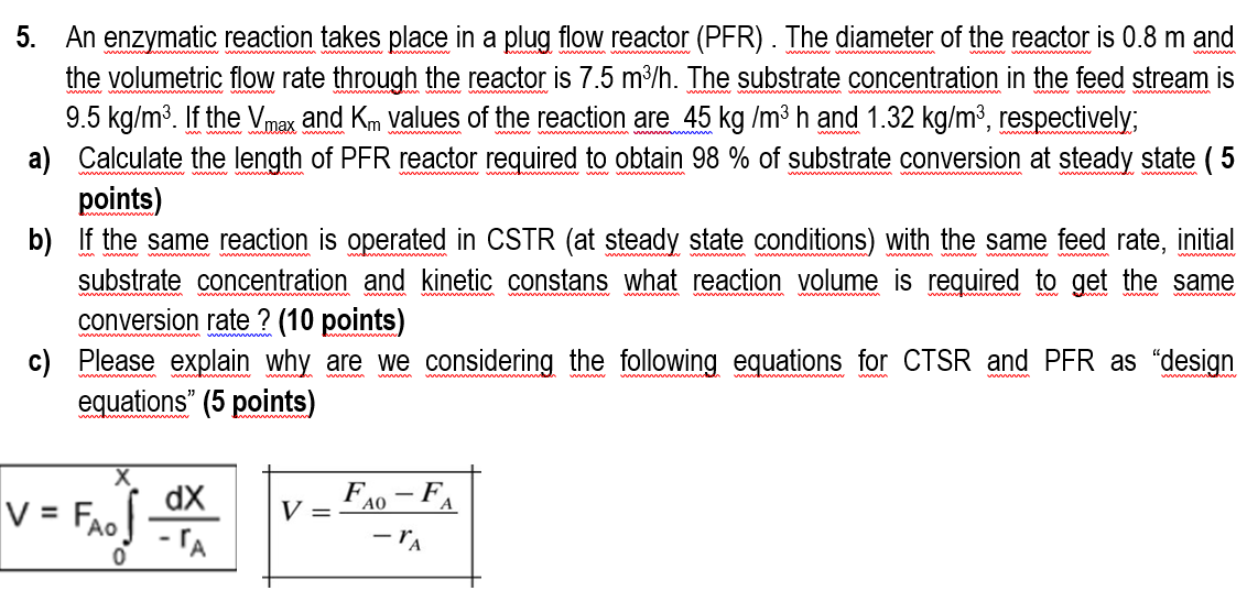 Solved An Enzymatic Reaction Takes Place In A Plug Flow