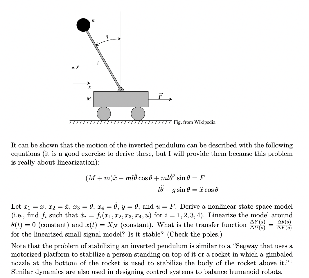 Consider an inverted pendulum on a cart as shown | Chegg.com