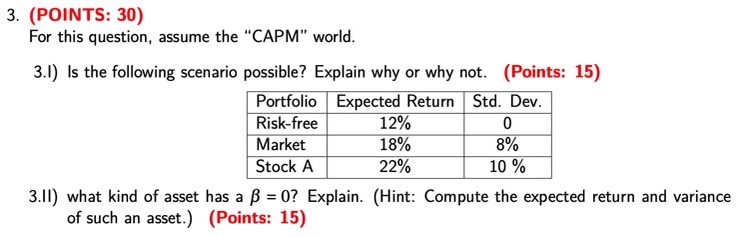 Solved (POINTS: 30) For this question, assume the "CAPM" | Chegg.com