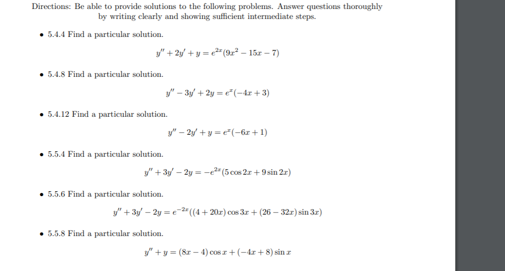 Solved Directions: Be able to provide solutions to the | Chegg.com
