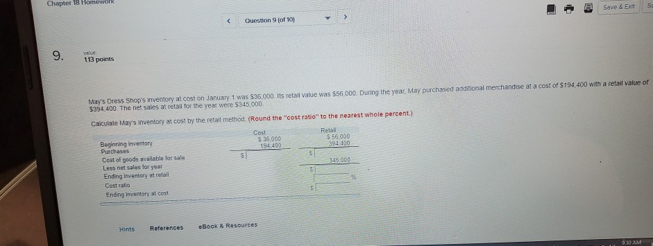 Solved Chapter 18 Homework Save & Exit Su Question 9 (of 10) | Chegg.com