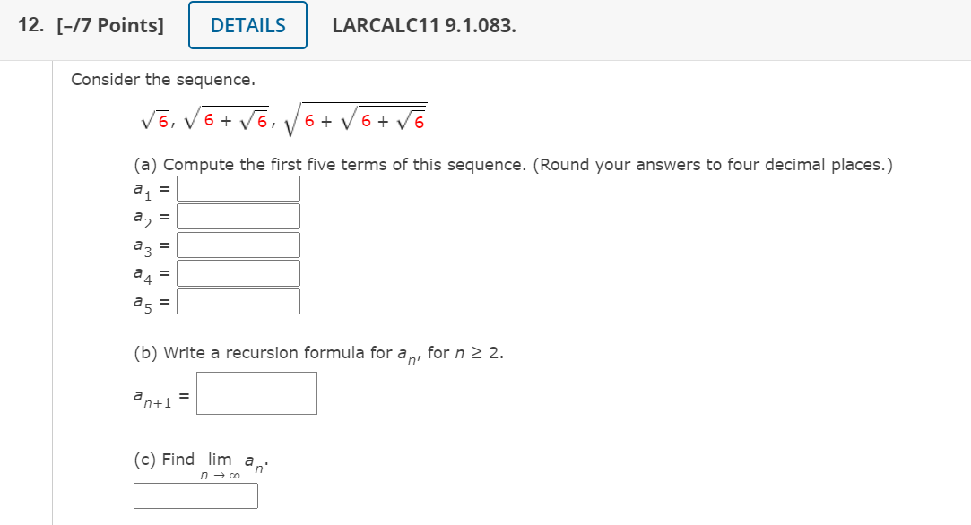 Solved 12. [-17 Points] DETAILS LARCALC11 9.1.083. Consider | Chegg.com