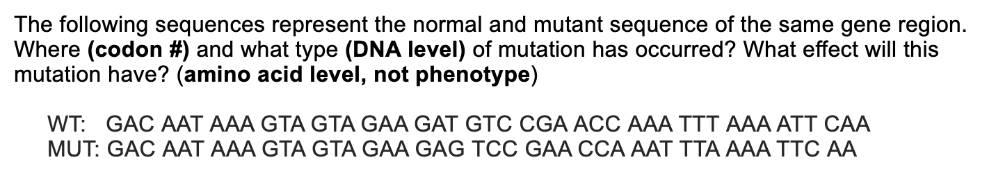 Solved The following sequences represent the normal and | Chegg.com