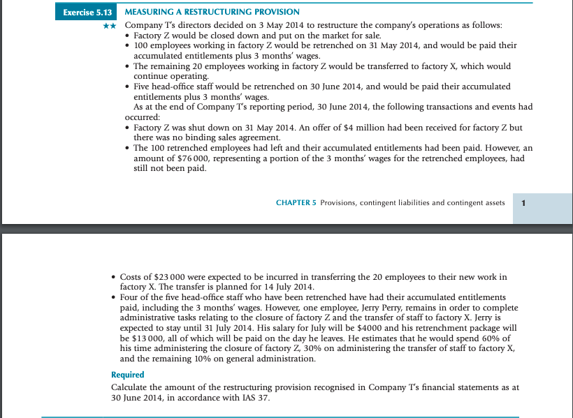 Solved Exercise 5.13 MEASURING A RESTRUCTURING PROVISION | Chegg.com