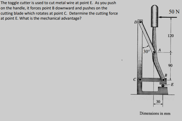 Solved The toggle cutter is used to cut metal wire at point | Chegg.com