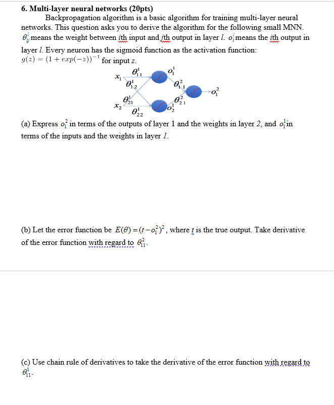 Solved 6. Multi-layer neural networks (20pts) | Chegg.com