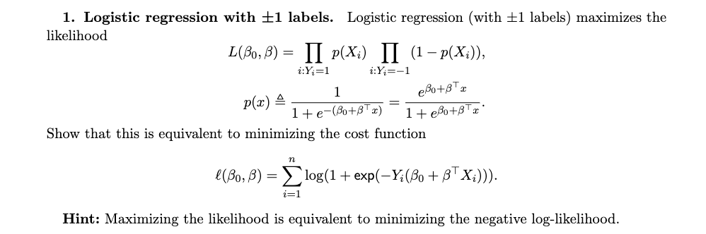 1. Logistic regression with ±1 labels. Logistic | Chegg.com