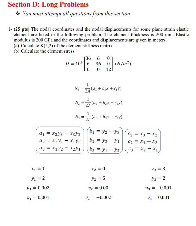 Section D: Long Problems * You must attempt all | Chegg.com