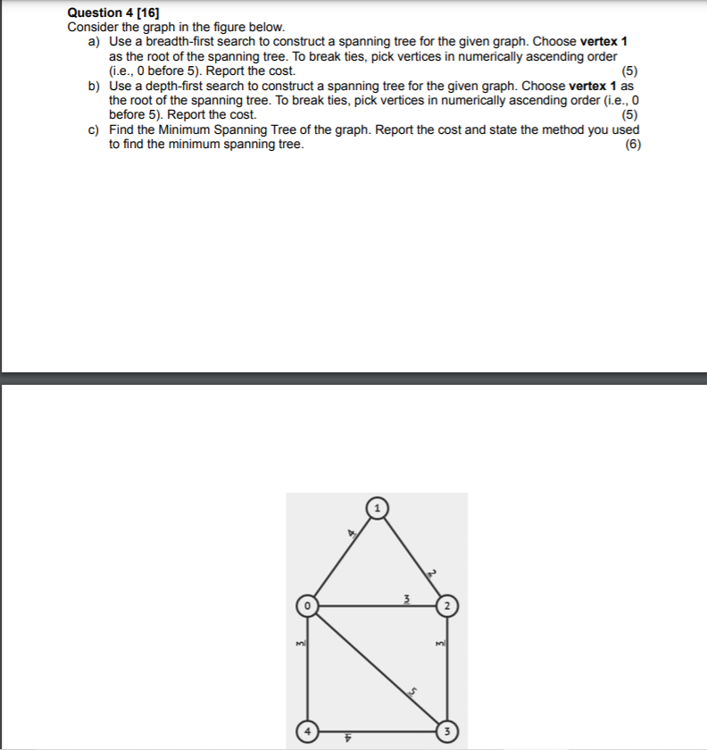 Solved (5) Question 4 [16] Consider the graph in the figure | Chegg.com
