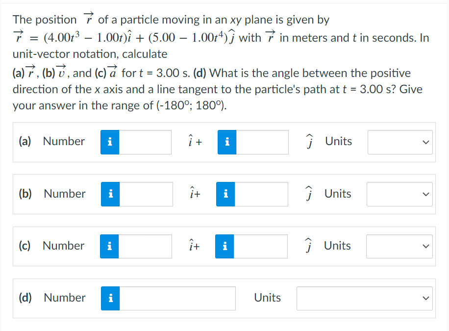 Solved The position r of a particle moving in an xy plane is | Chegg.com