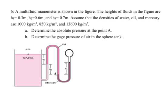 Solved 6: A multifluid manometer is shown in the figure. The | Chegg.com