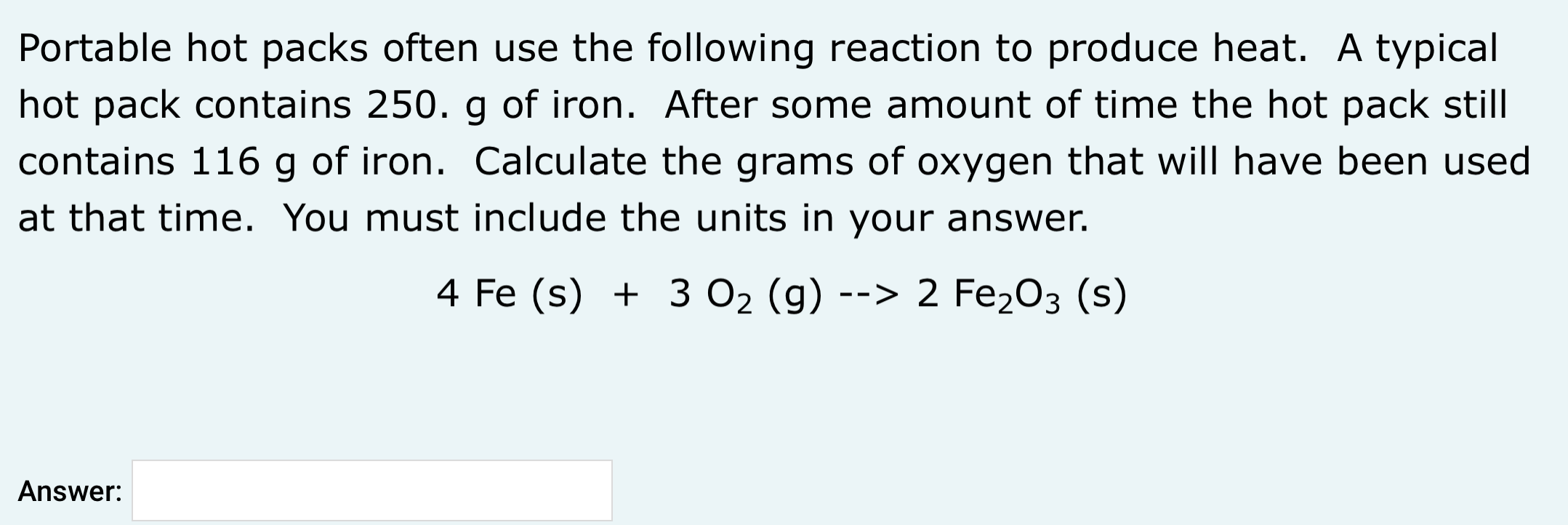 Solved Portable hot packs often use the following reaction | Chegg.com
