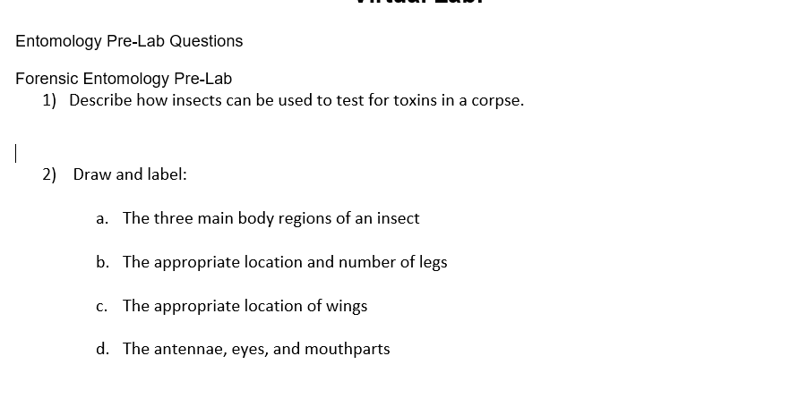Solved Entomology Pre-Lab Questions Forensic Entomology | Chegg.com