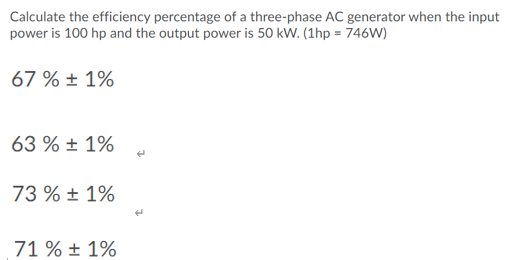 Solved Calculate the efficiency percentage of a three-phase | Chegg.com
