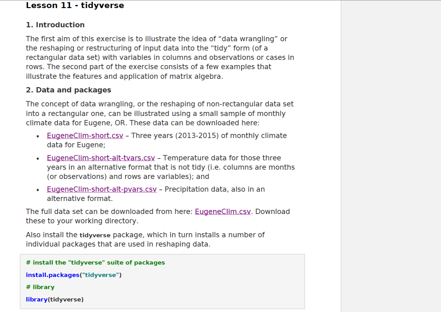 Lesson 11 - tidyverse 1. Introduction The first aim | Chegg.com